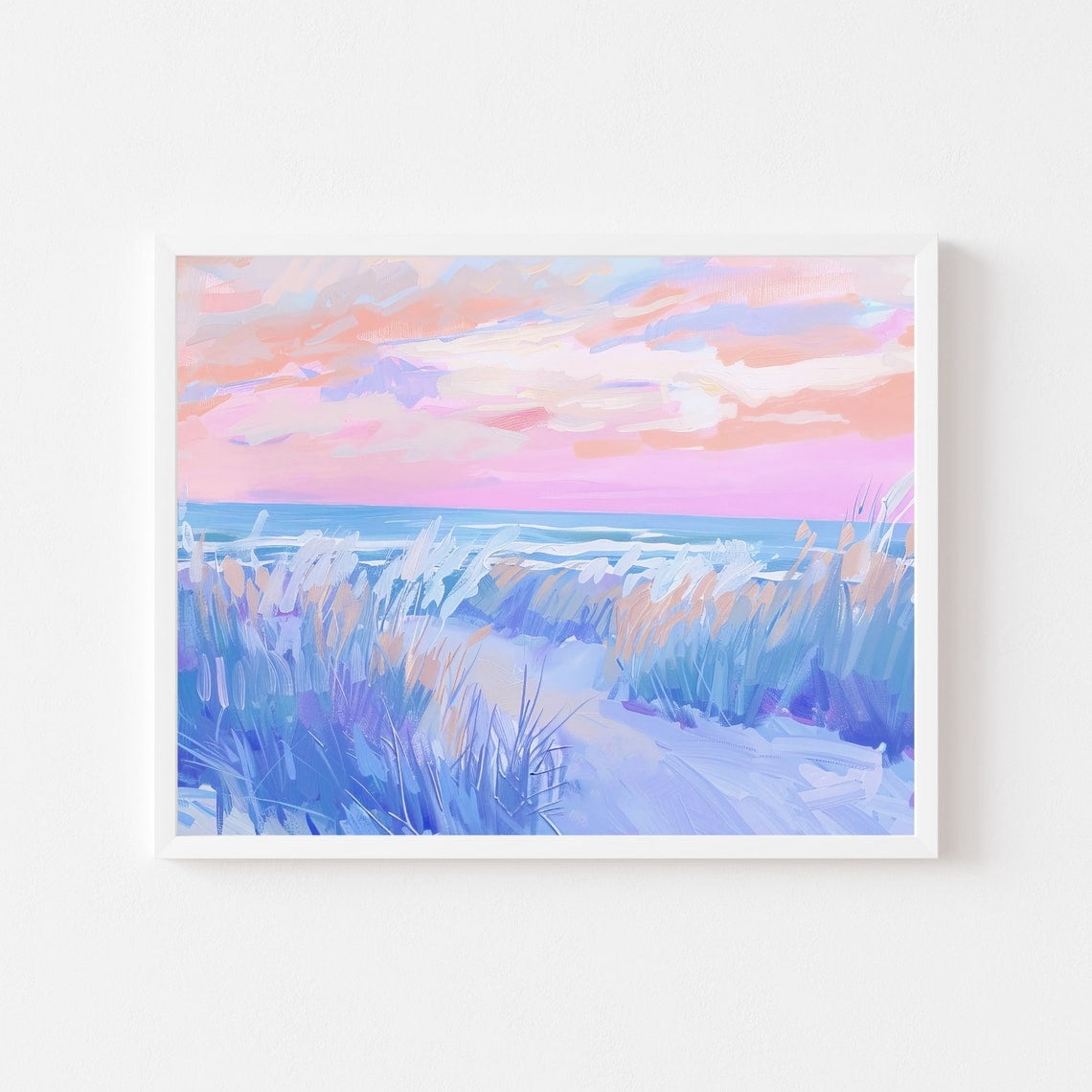 Pink And Purple Beach Path Painting Dune Grass Landscape Colorful Shore ...
