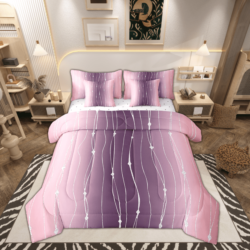 Pink and Purple Bedding Comforter Sets 7Pcs for Women Watercolor ...