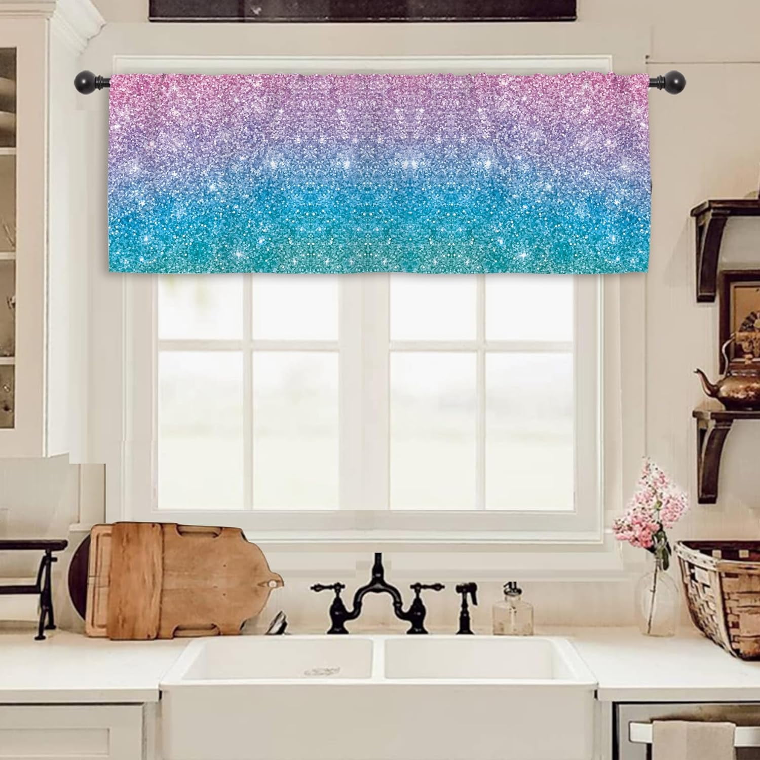 Pink Purple Blue Kitchen Curtain Valance 54W x 18H Rod Pocket Unicorn ...