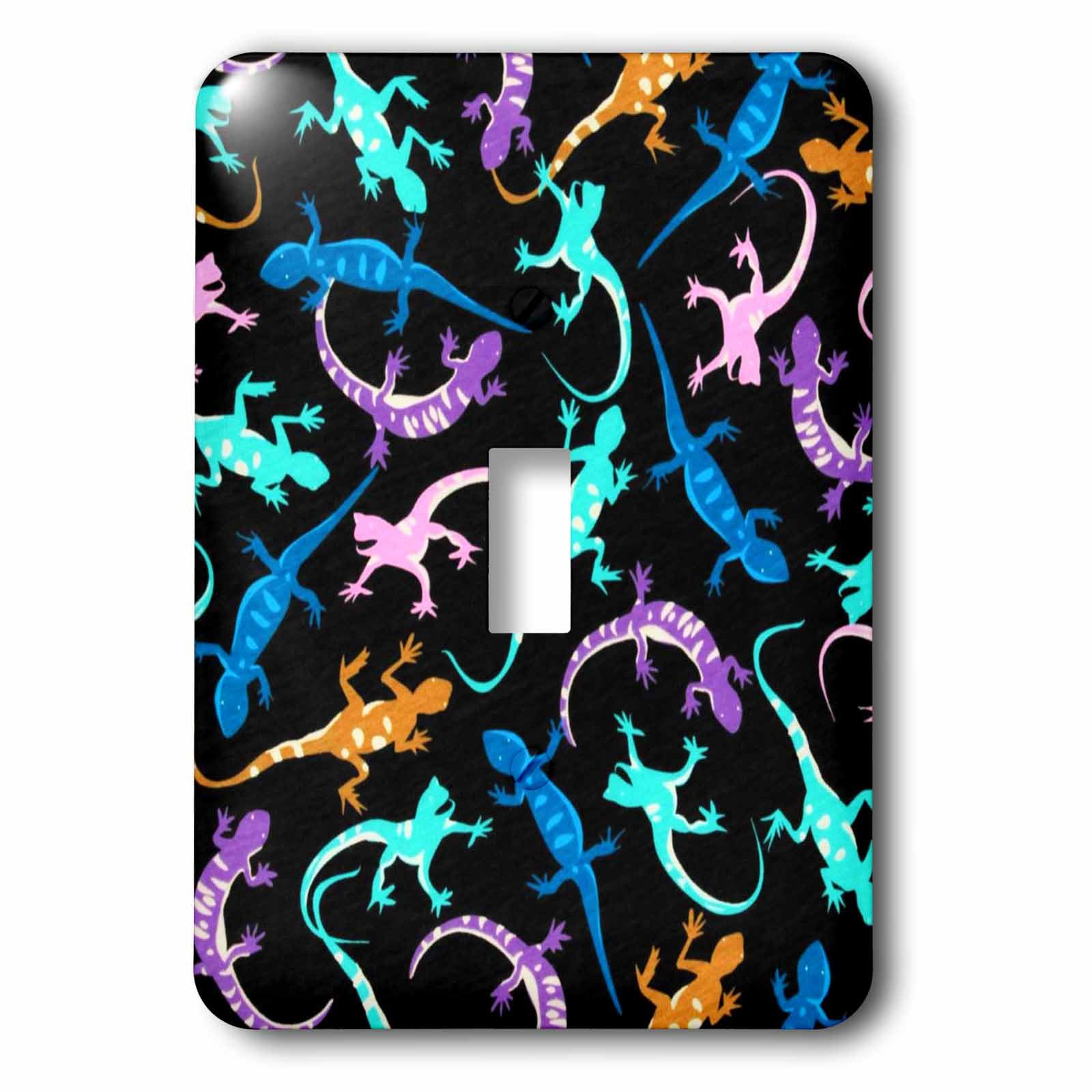 Pink Purple Blue n Aqua Geickos n Lizards On Black single toggle switch ...
