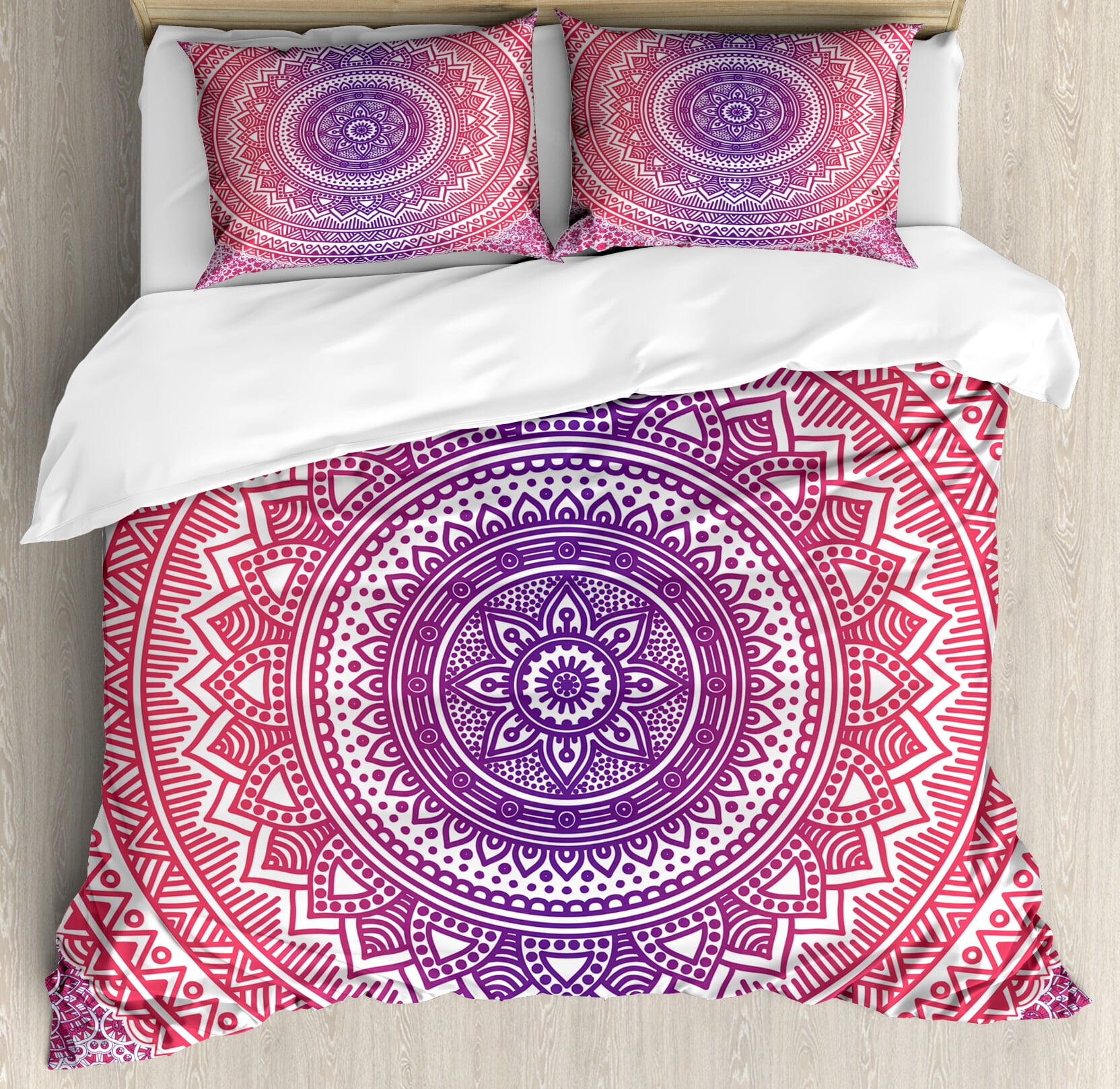 Pink and Purple Duvet Cover Set, Vivid Mandala Cosmos Oriental Original ...