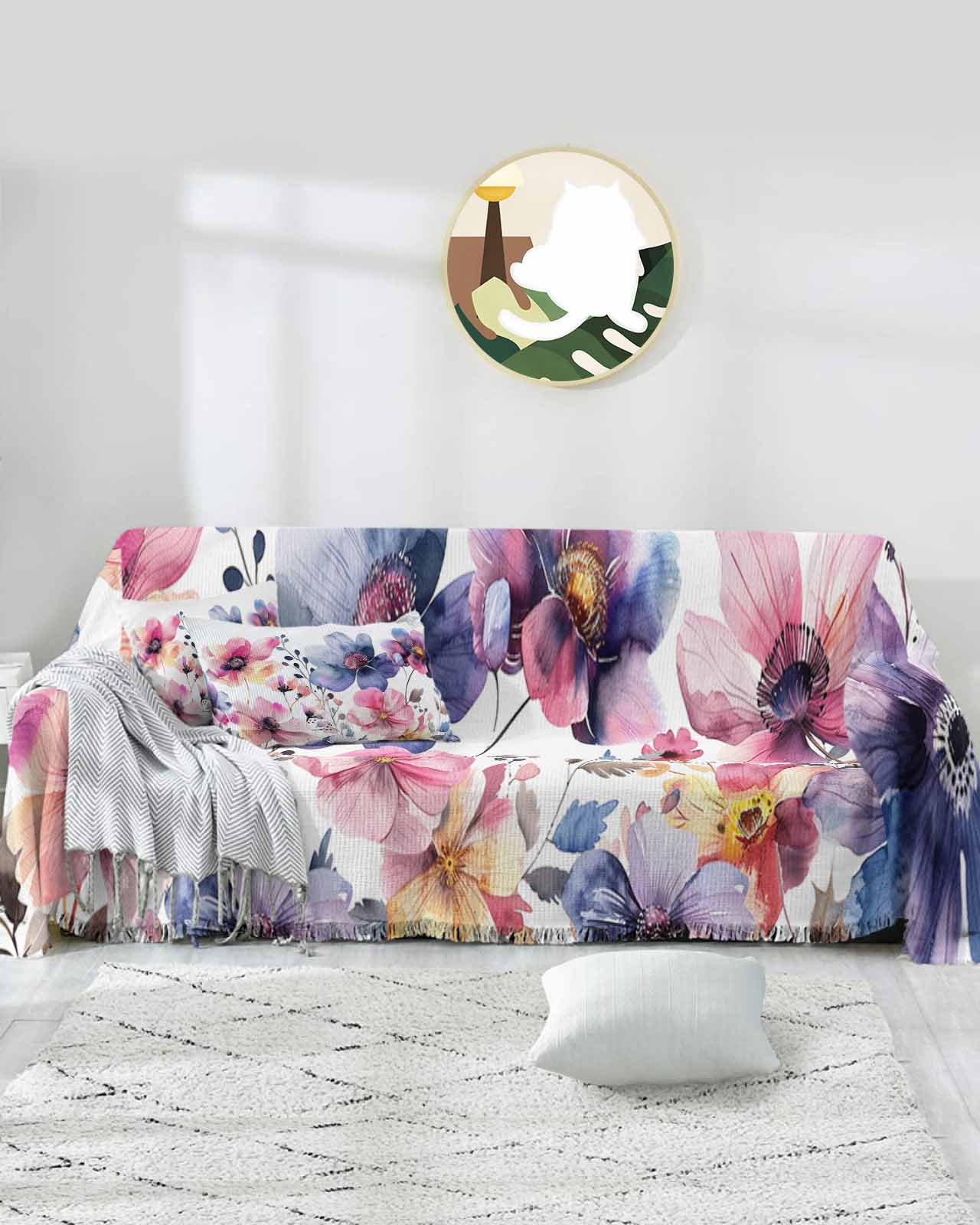 Pink Purple Flower Sofa Couch Covers for 3 Cushion Couch,Washable L ...