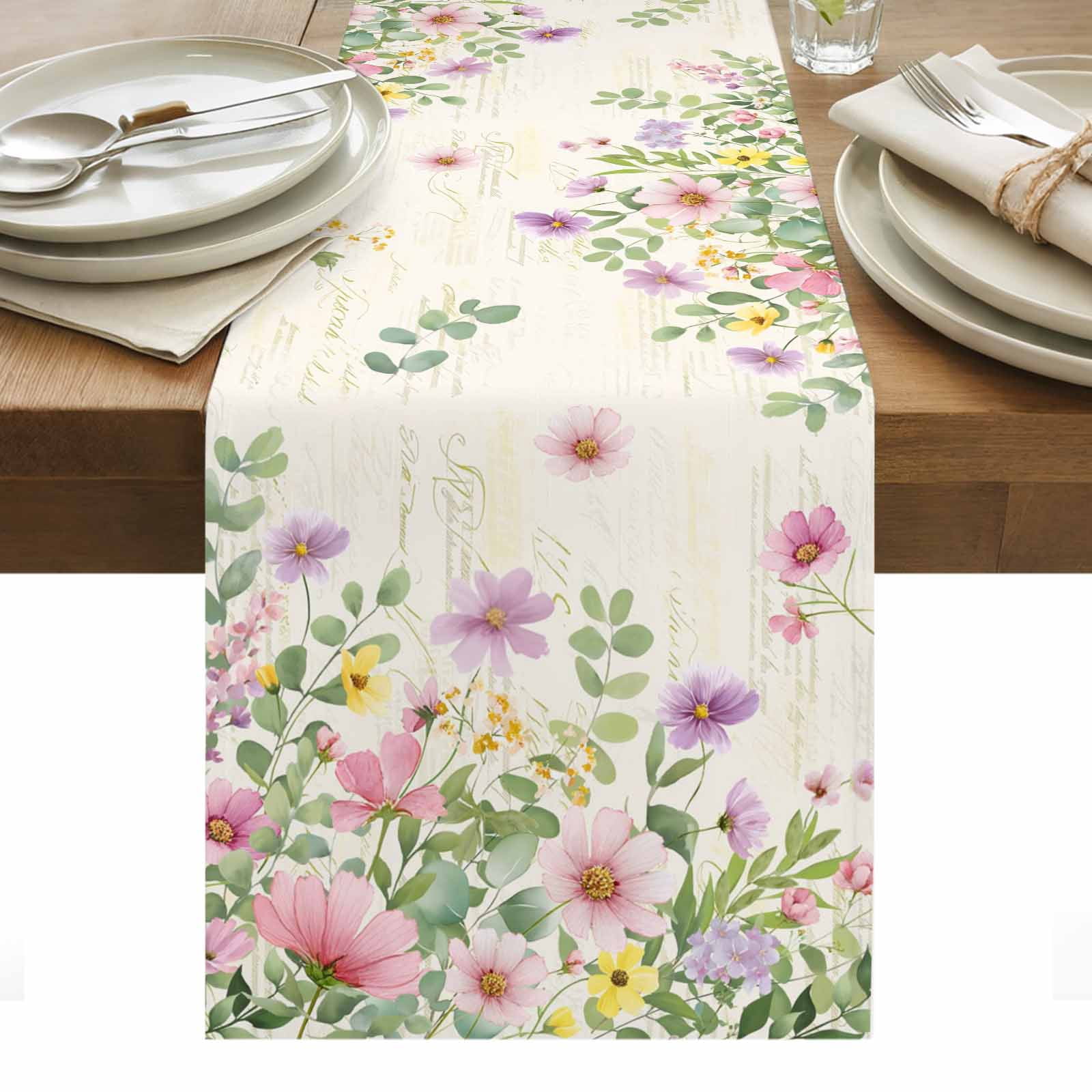 Pink Purple Flower Table Runner - 48 Inch Long, Kitchen Dining Table ...