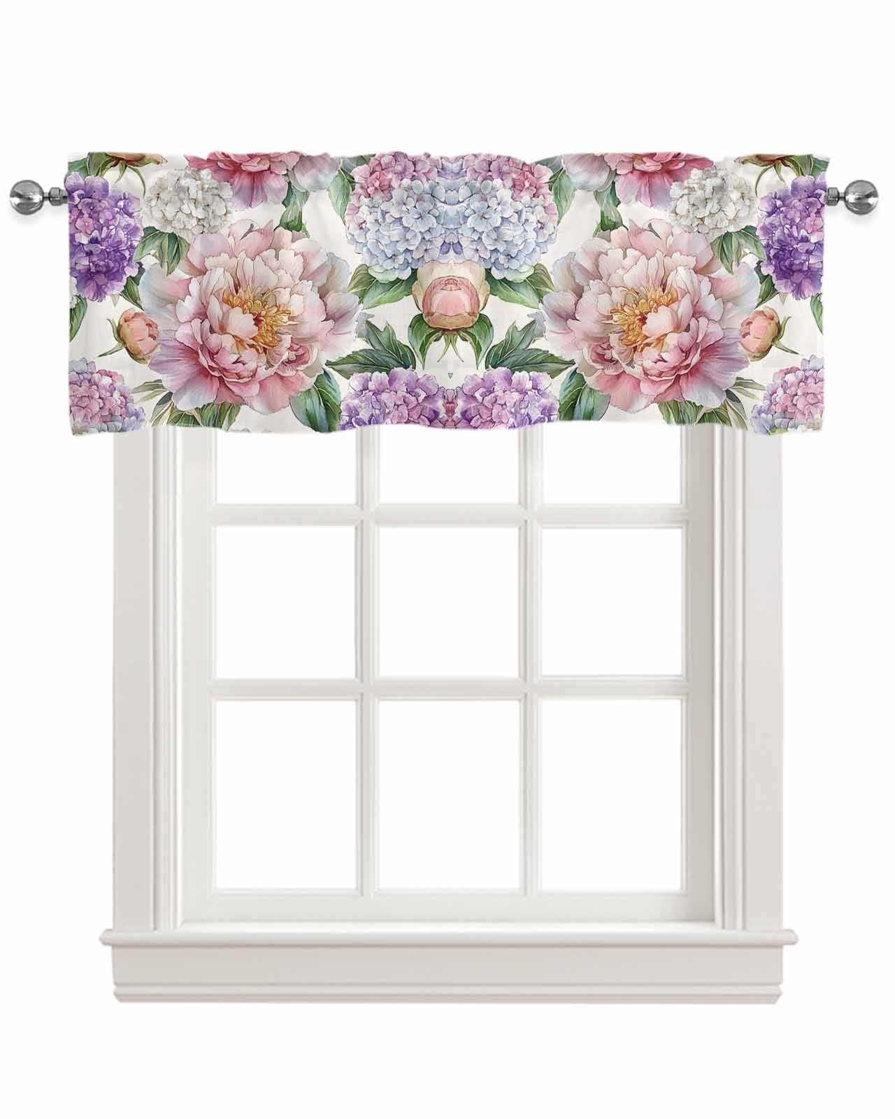 Pink Purple Hydrangea Kitchen Valances for Windows Farmhouse Linen ...
