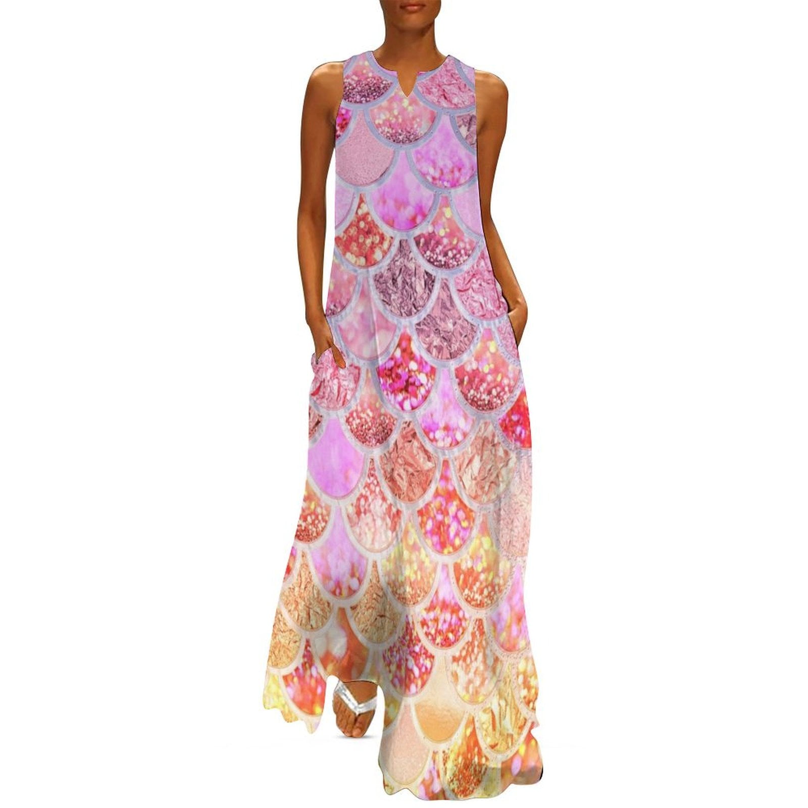 Pink Purple Magenta Sparkle Faux Glitter Mermaid Scales Long Dress ...