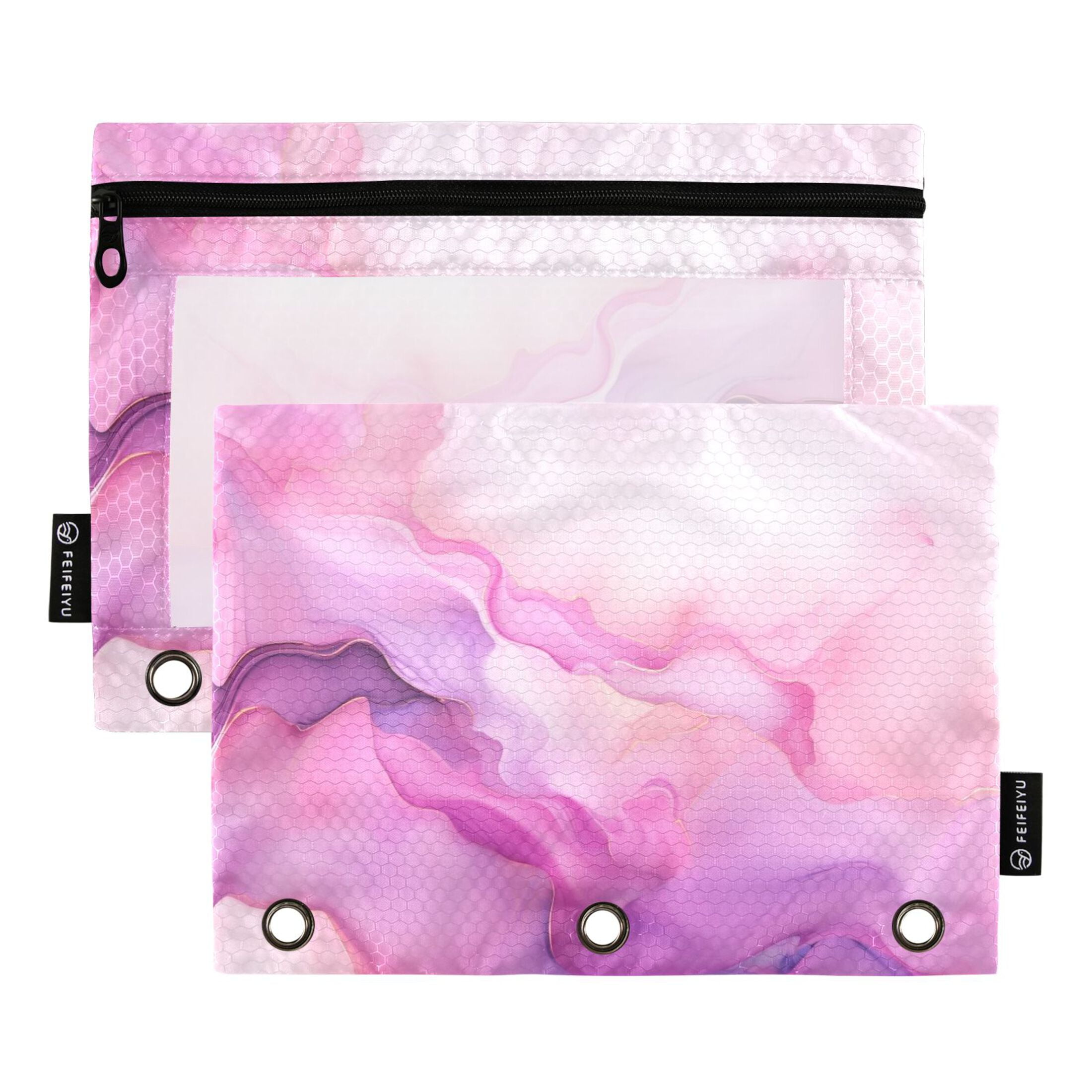 Pink Purple Marble 2 Pack Pencil Pouch for 3 Ring Binder Smooth Zipper ...