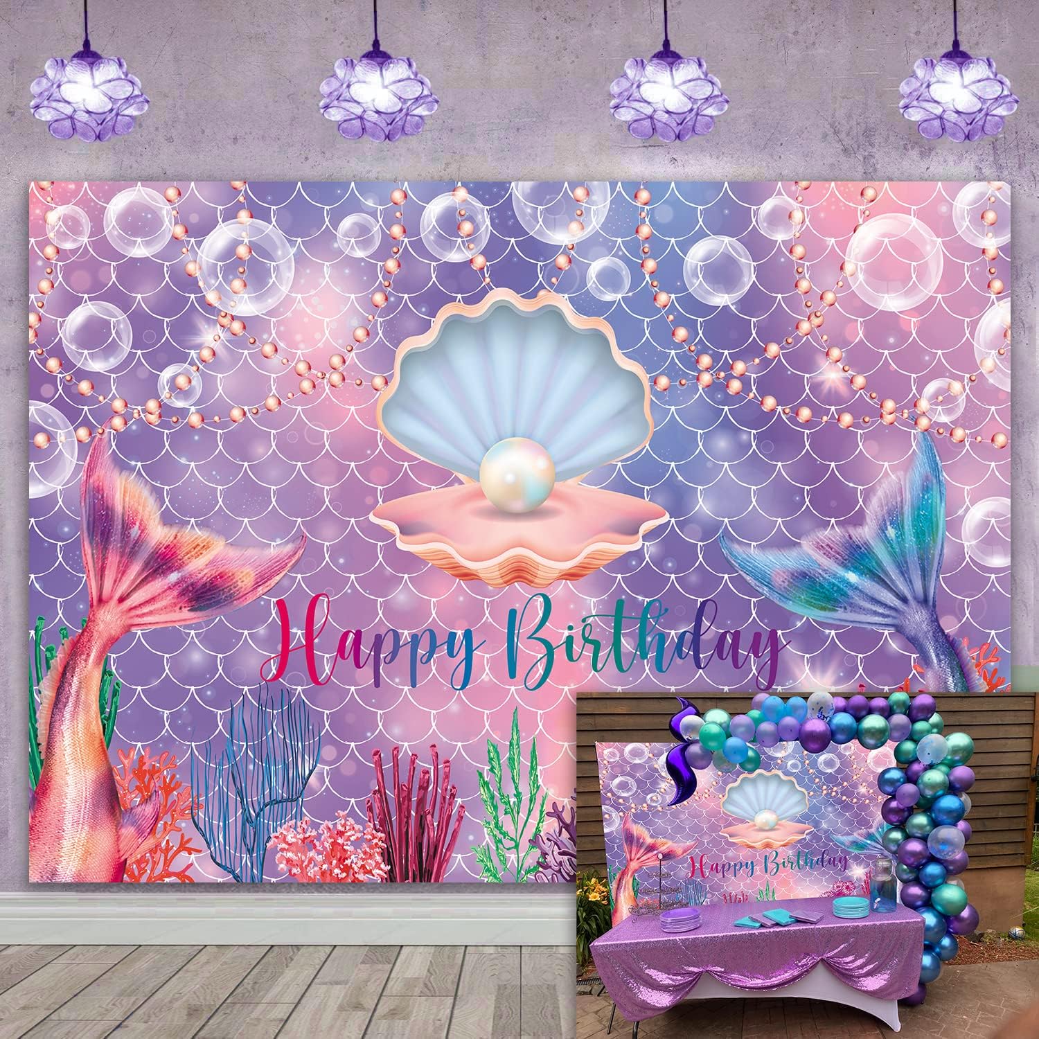 Pink Purple Mermaid Scales Backdrop Under The Sea Glitter Pearl Shell ...