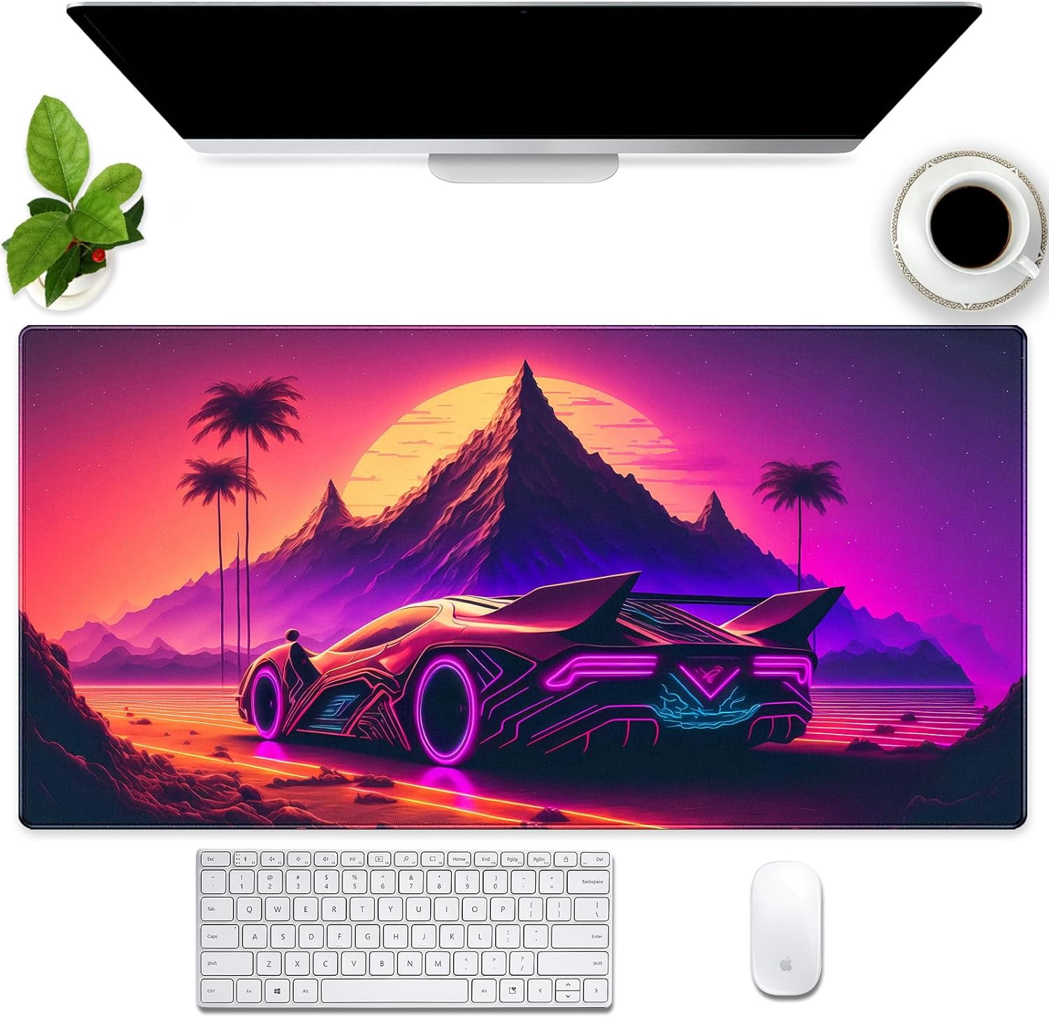 Pink Purple Neon Sunset Desk Mat Mousepad Punk Desk pad, Cool ...
