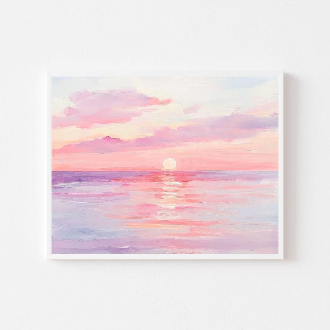 Pink And Purple Ocean Seascape Pastel Coastal Sunset Painting Colorful ...