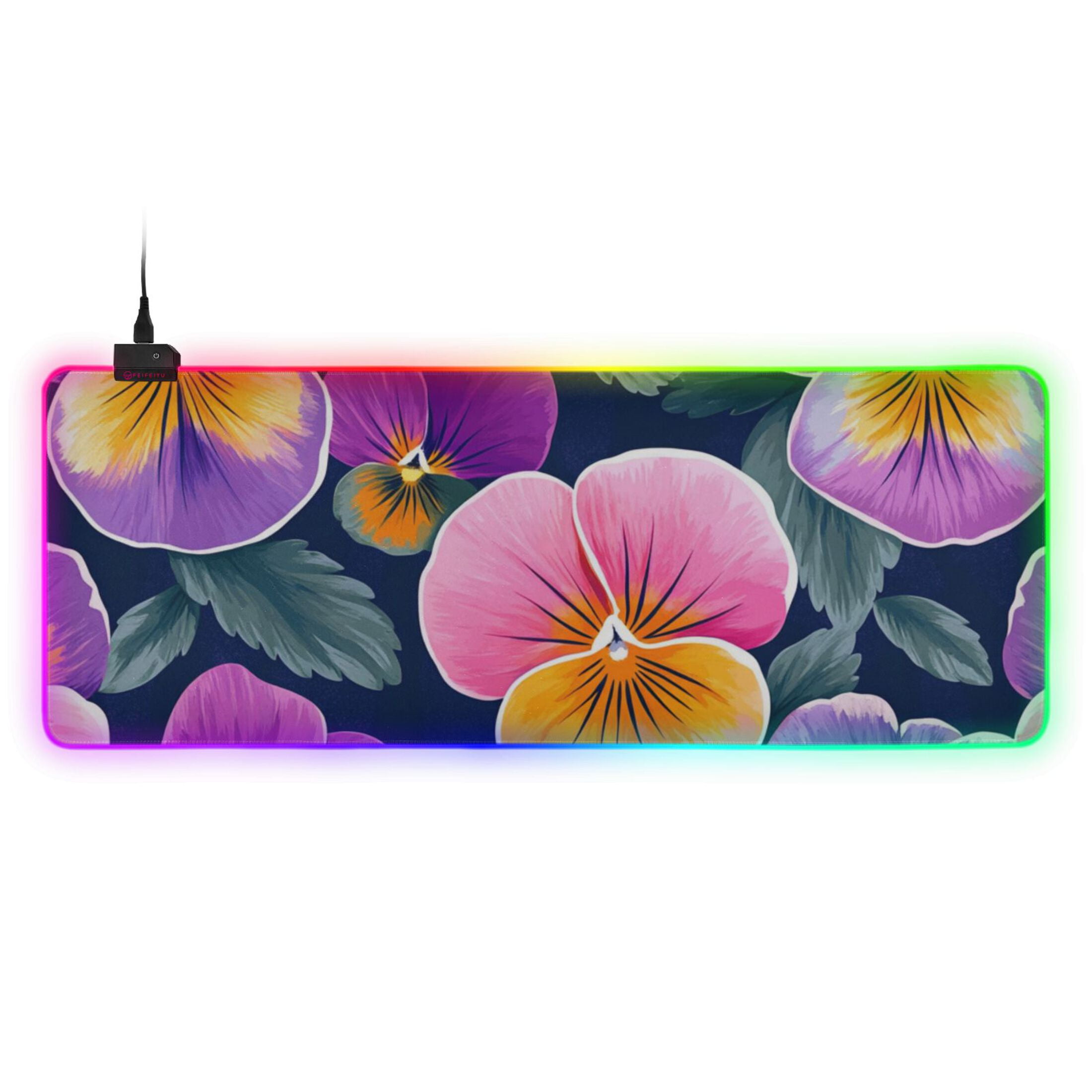 Pink Purple Pansy RGB Gaming Mouse Pad Large Keyboard Mat Rubber Base ...