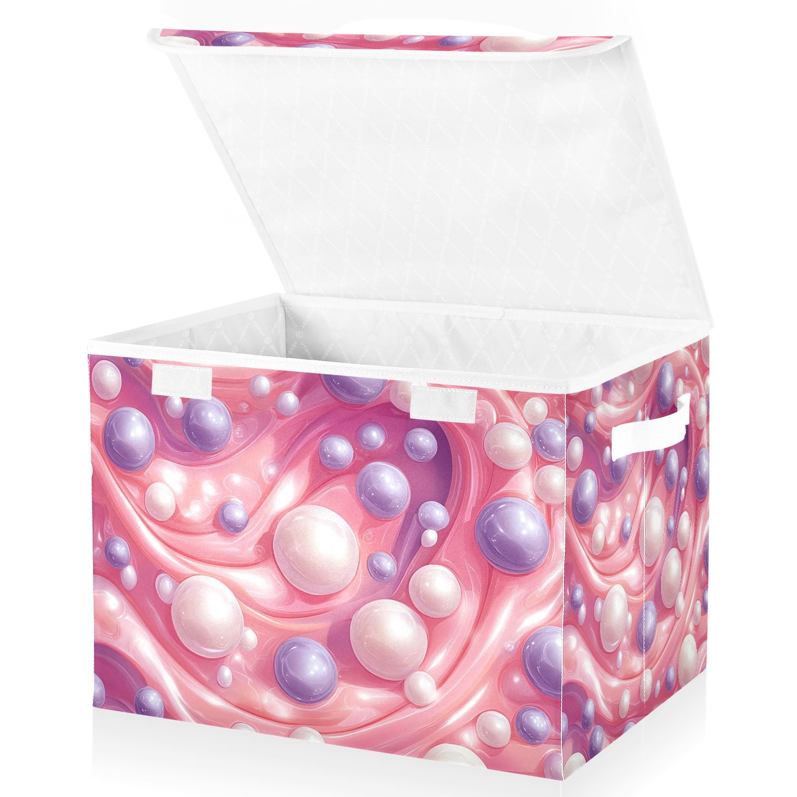 Pink Purple Pearls Storage Basket for Shelves Foldable Container ...
