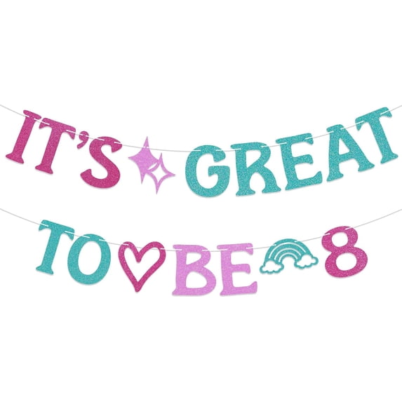Pink, Purple & Teal Glitter "It's Great to Be 8" Banner with Star ...