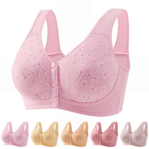 Pink Push Up Bras for Women Lace Front Button Shaping Cup Adjustable ...