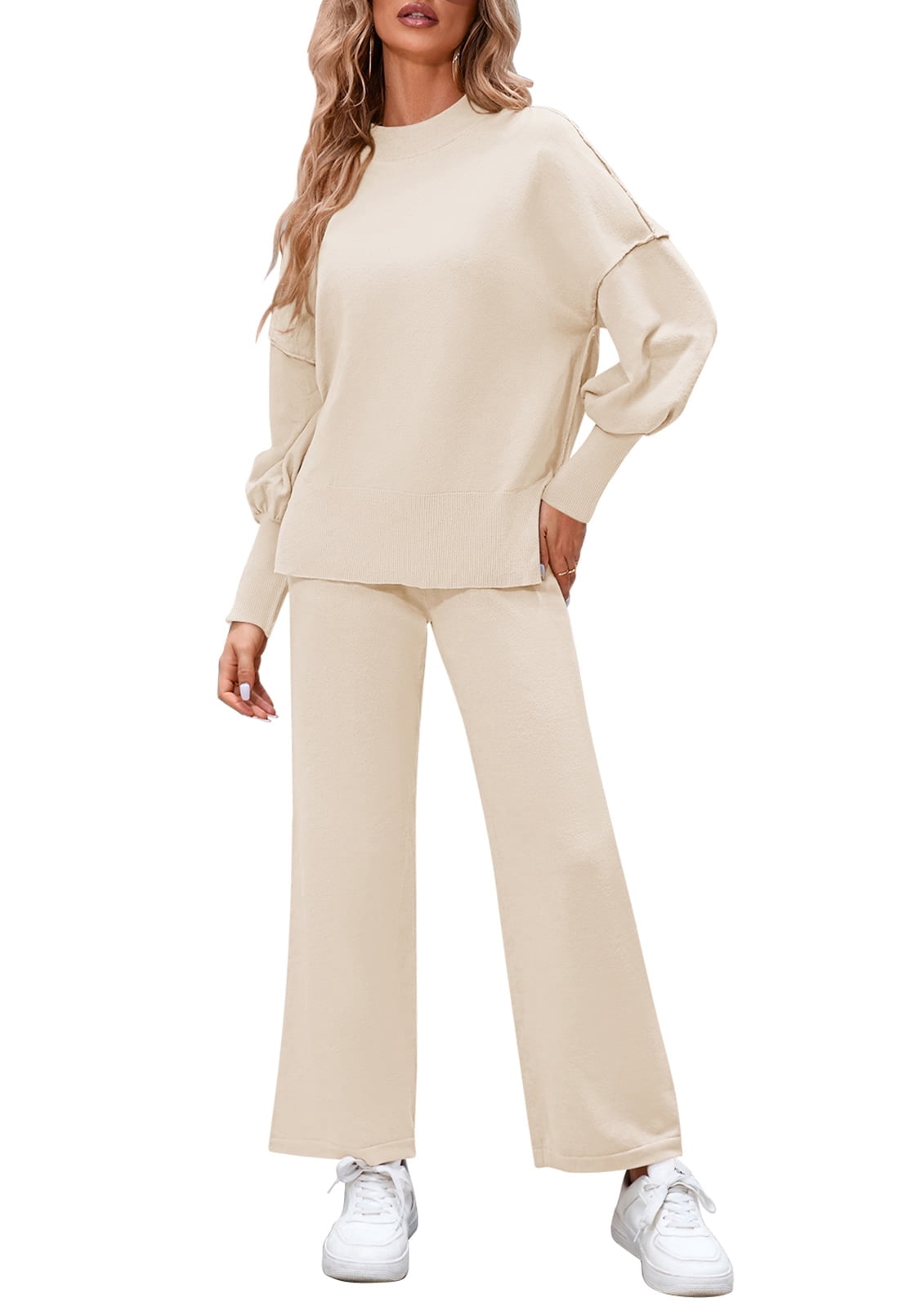 Pink Queen Women's 2 Piece Outfits Sweater Sets Knit Pullover Tops And ...
