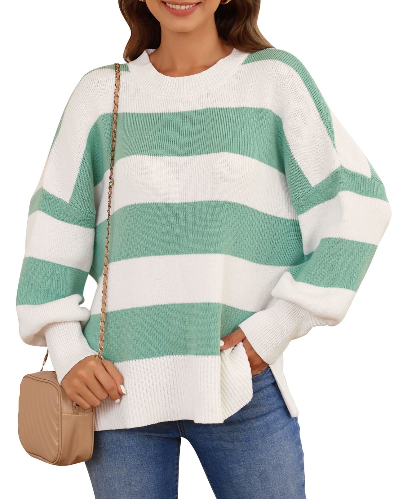 Pink Queen 2024 Pullover Sweaters Women Oversized Colorblock Striped ...