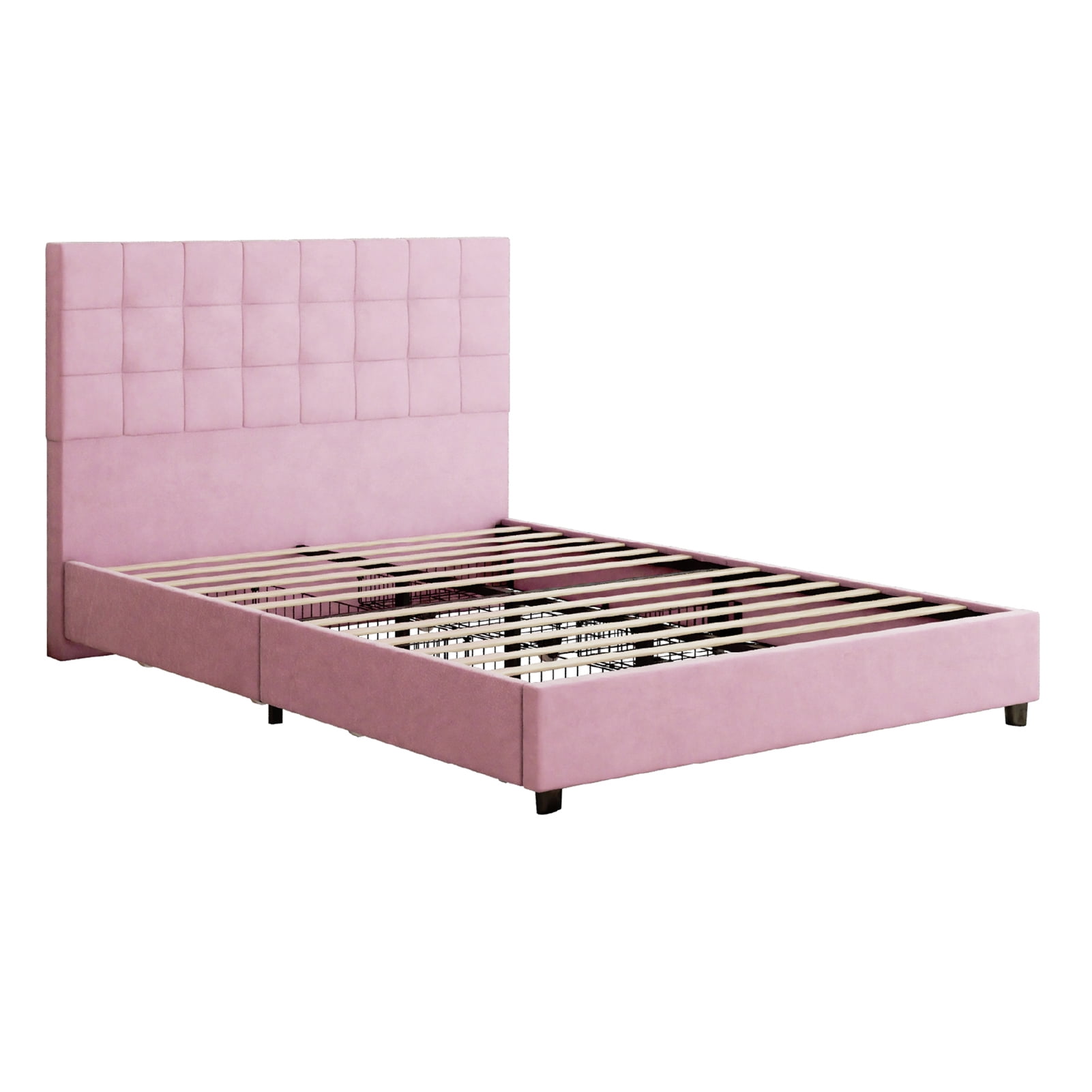 Pink Queen Upholstered Storage Bed Frame 4 Drawers Modern Platform ...