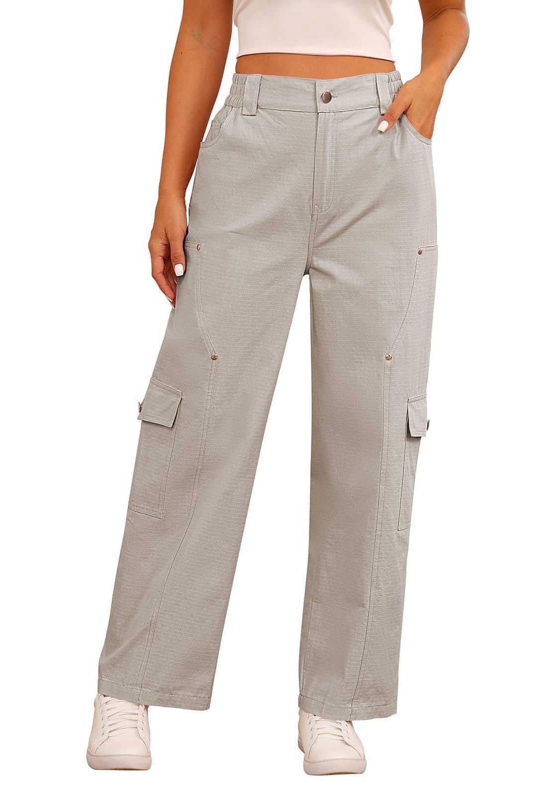 Pink Queen Women Cargo Pants Adustable Elastic High Waist Baggy ...
