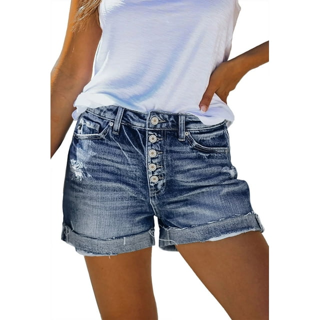 Pink Queen Women Summer Denim Shorts Mid Rise Ripped Faryed Hem ...