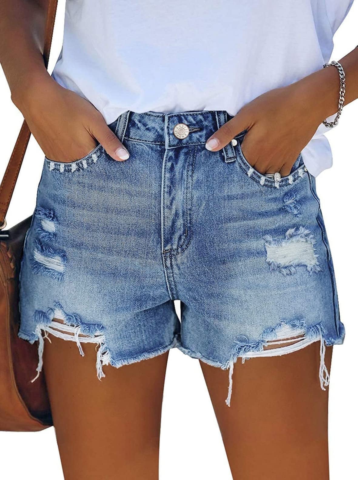 Pink Queen High Cut Stretchy Women's Summer Denim Shorts, Mid Rise ...