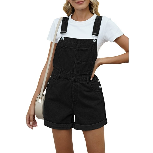 Pink Queen Women's Ziggy Denim Shortalls with Adjustable Straps, Cuffed ...