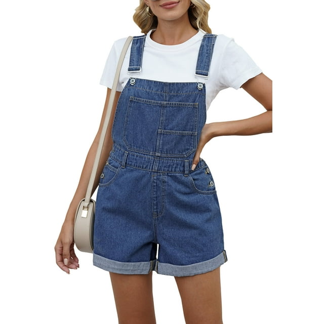 Pink Queen Women's Ziggy Shortalls Denim Overalls with Adjustable ...