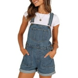 Pink Queen Women's Denim Classic Adjustable Straps Cuffed Hem Bib Overalls Shortalls S-2XL ...