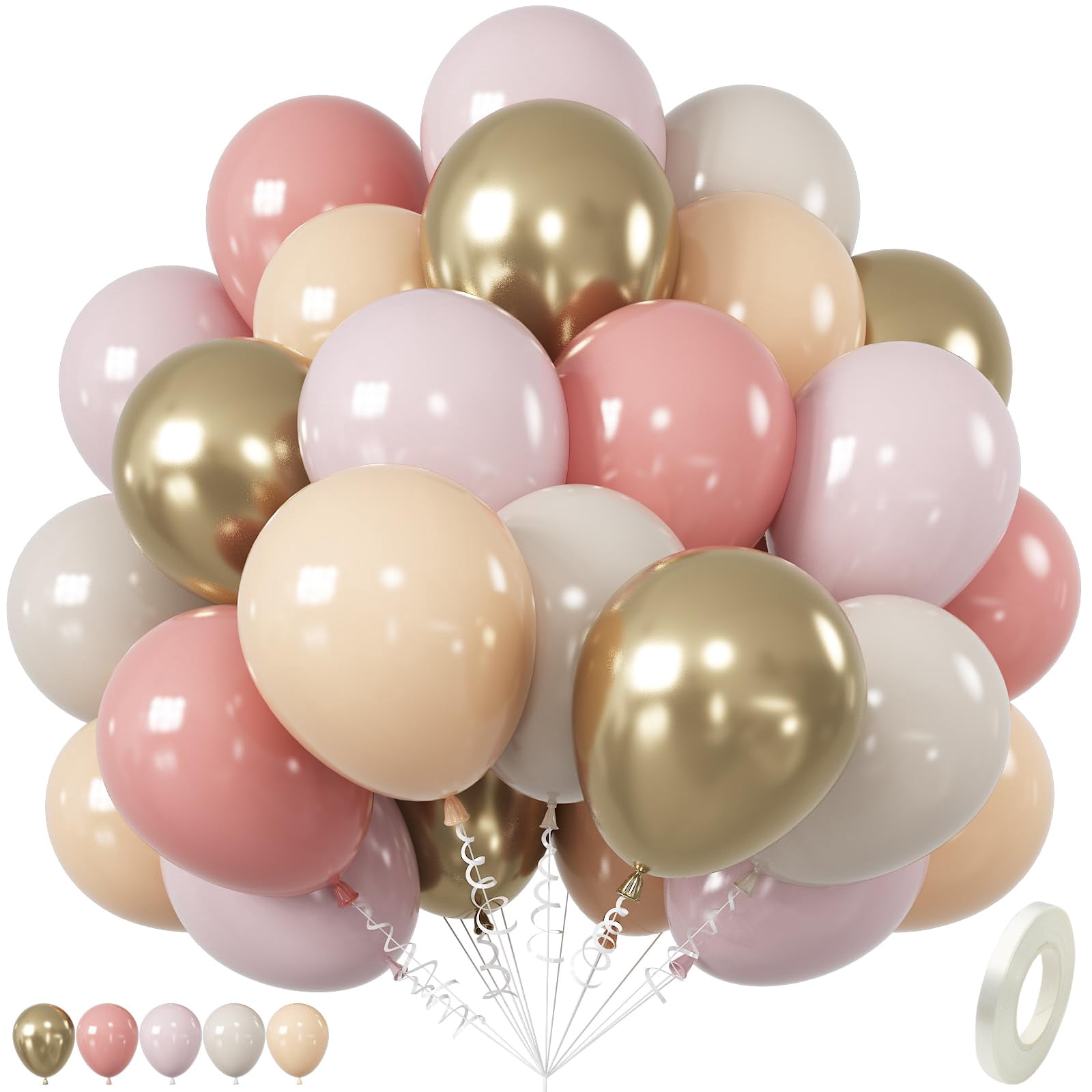 Pink Quicksand Gold Balloons, KEF16 12 Inch Dusty Pink Sand White Ivory ...