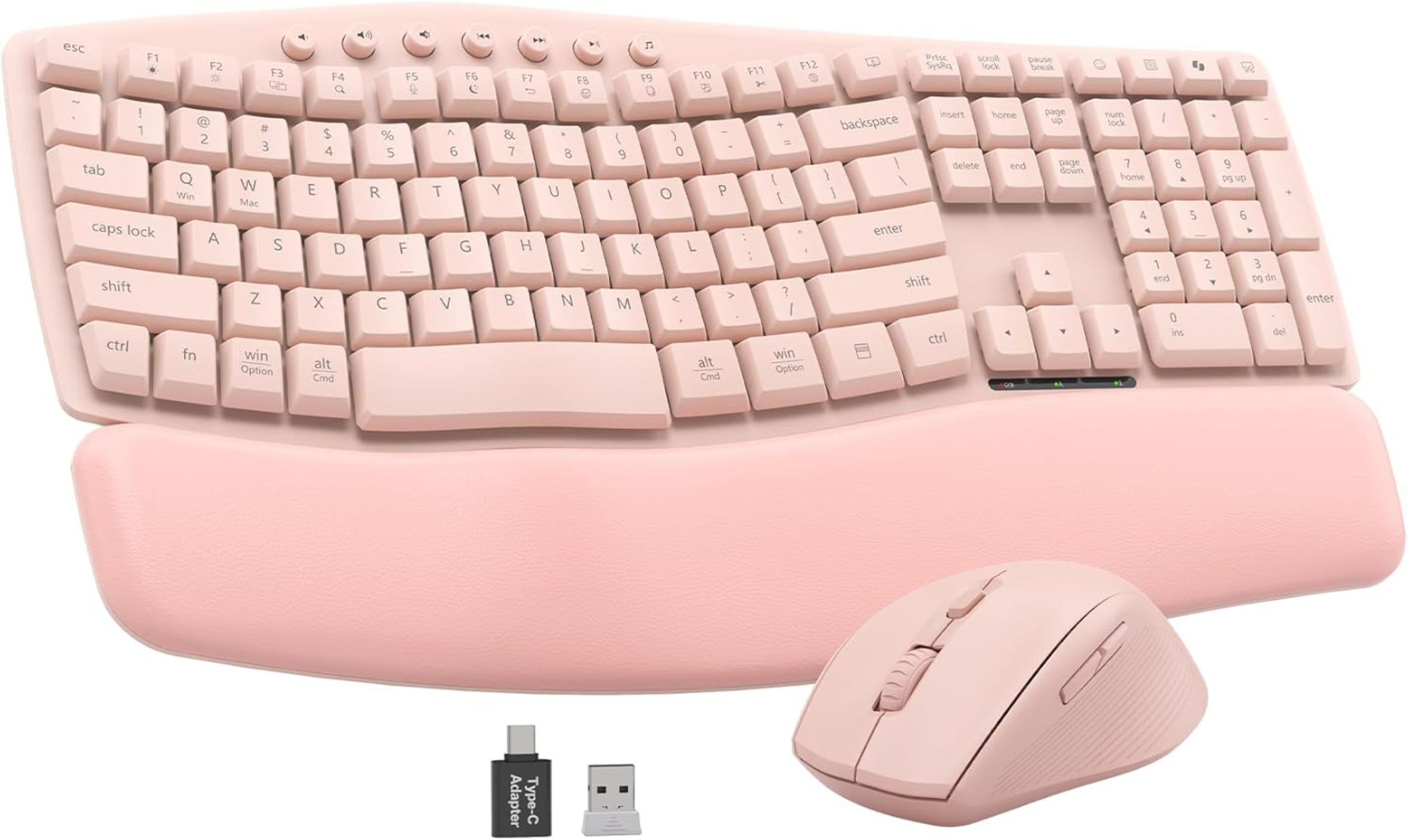 Pink Quiet Wireless Keyboard and Mouse Combo, 2.4G Ergonomic Wave ...