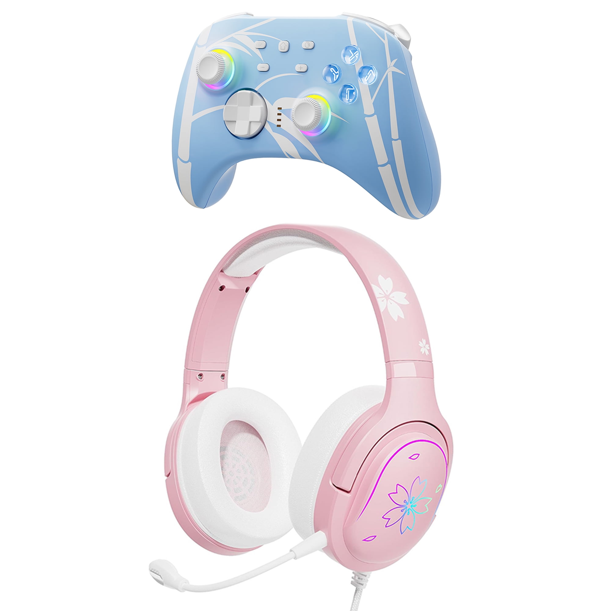 Pink RGB Gaming Headset and Upgraded Switch Pro Controller for Nintendo ...