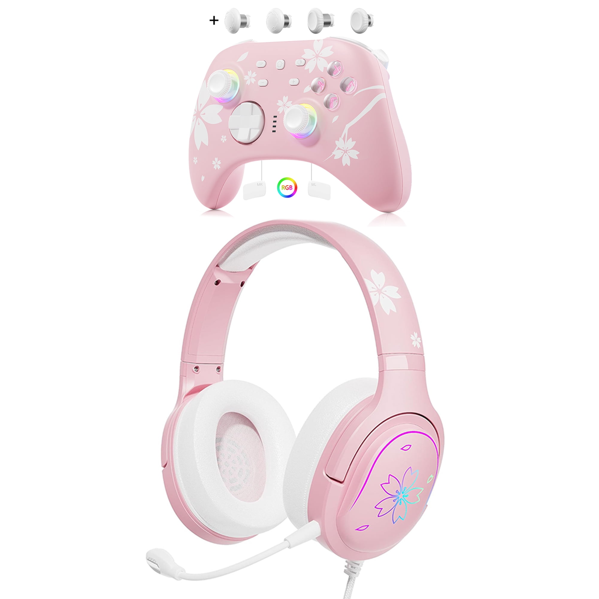Pink RGB Gaming Headset and Upgraded Switch Pro Controller for Nintendo ...