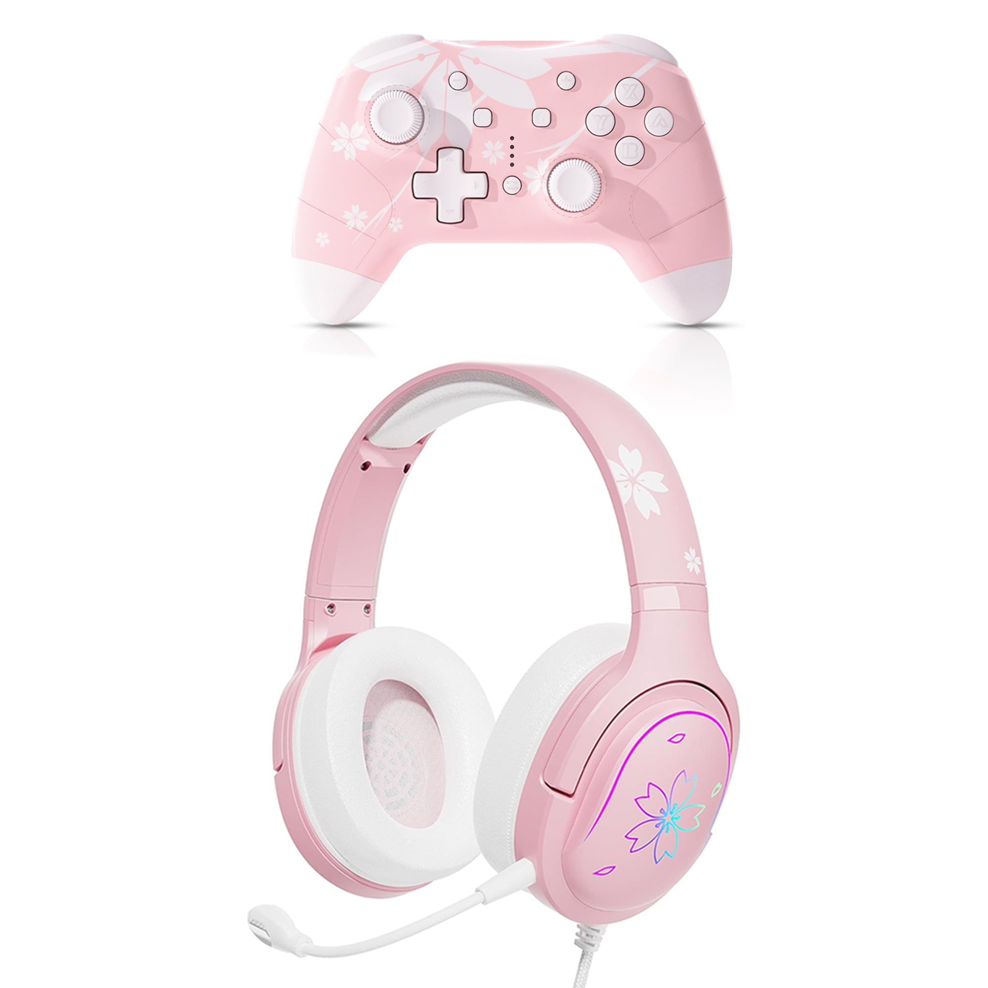 Pink RGB Gaming Headset and Upgraded Switch Pro Controller for Nintendo ...
