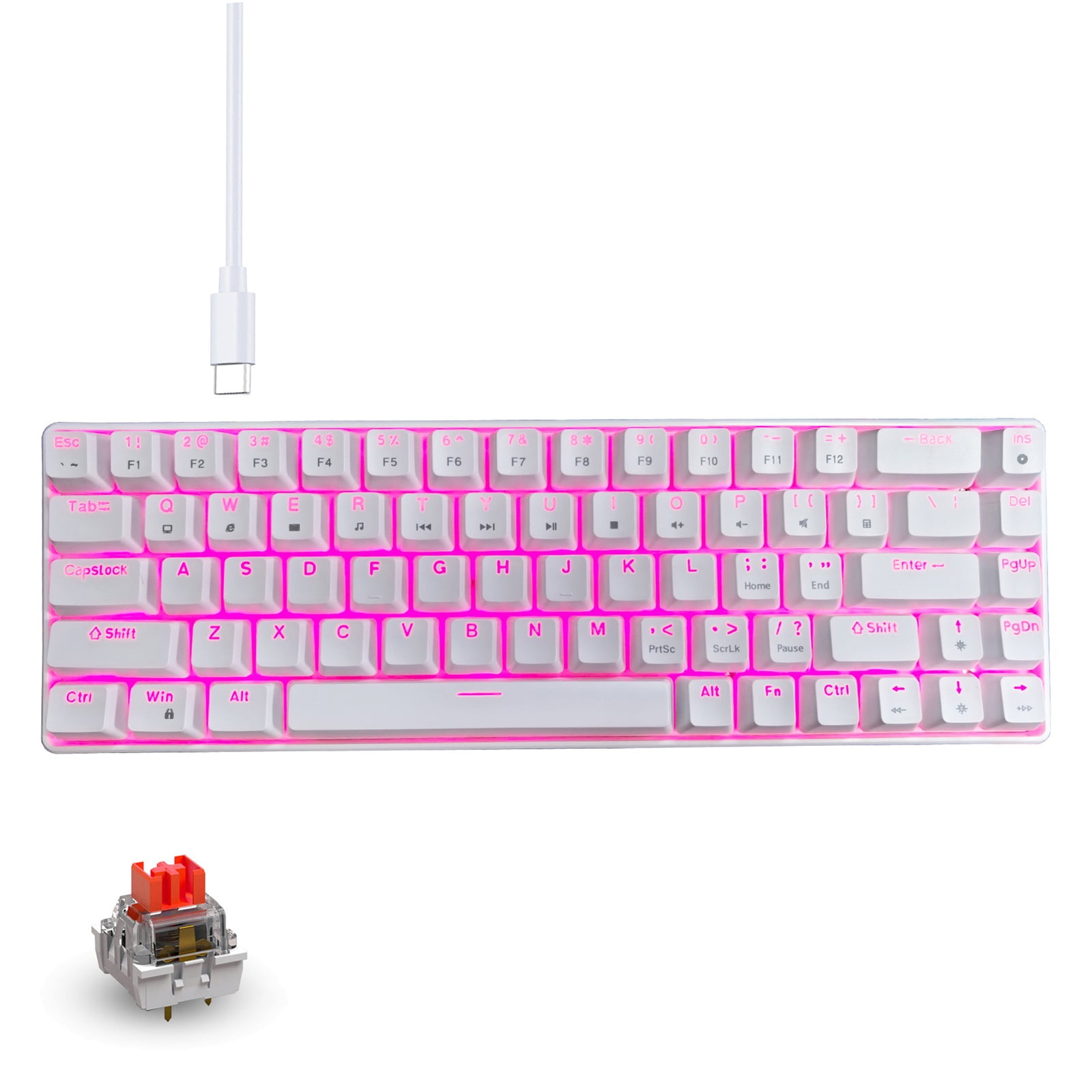 Pink RGB Illuminated 68-Key Mechanical Keyboard Linear Red Switches ...