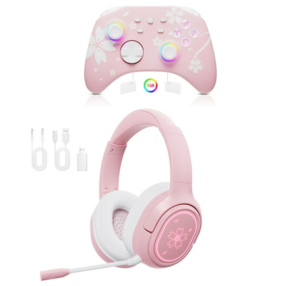 Pink RGB Wireless Gaming Headset with Mic and Upgraded Wireless Game ...
