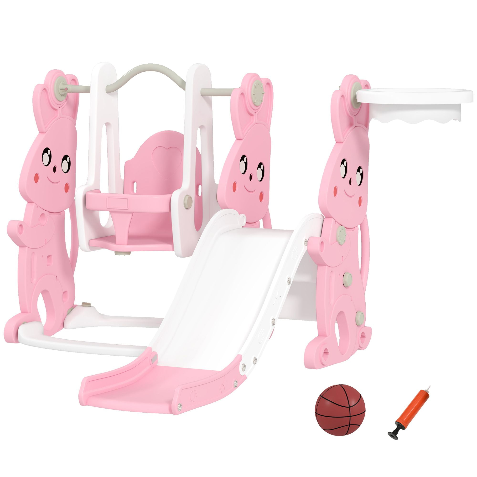 Pink Rabbit Theme 4-in-1 Toddler Playset with Slide, Swing, Climber ...