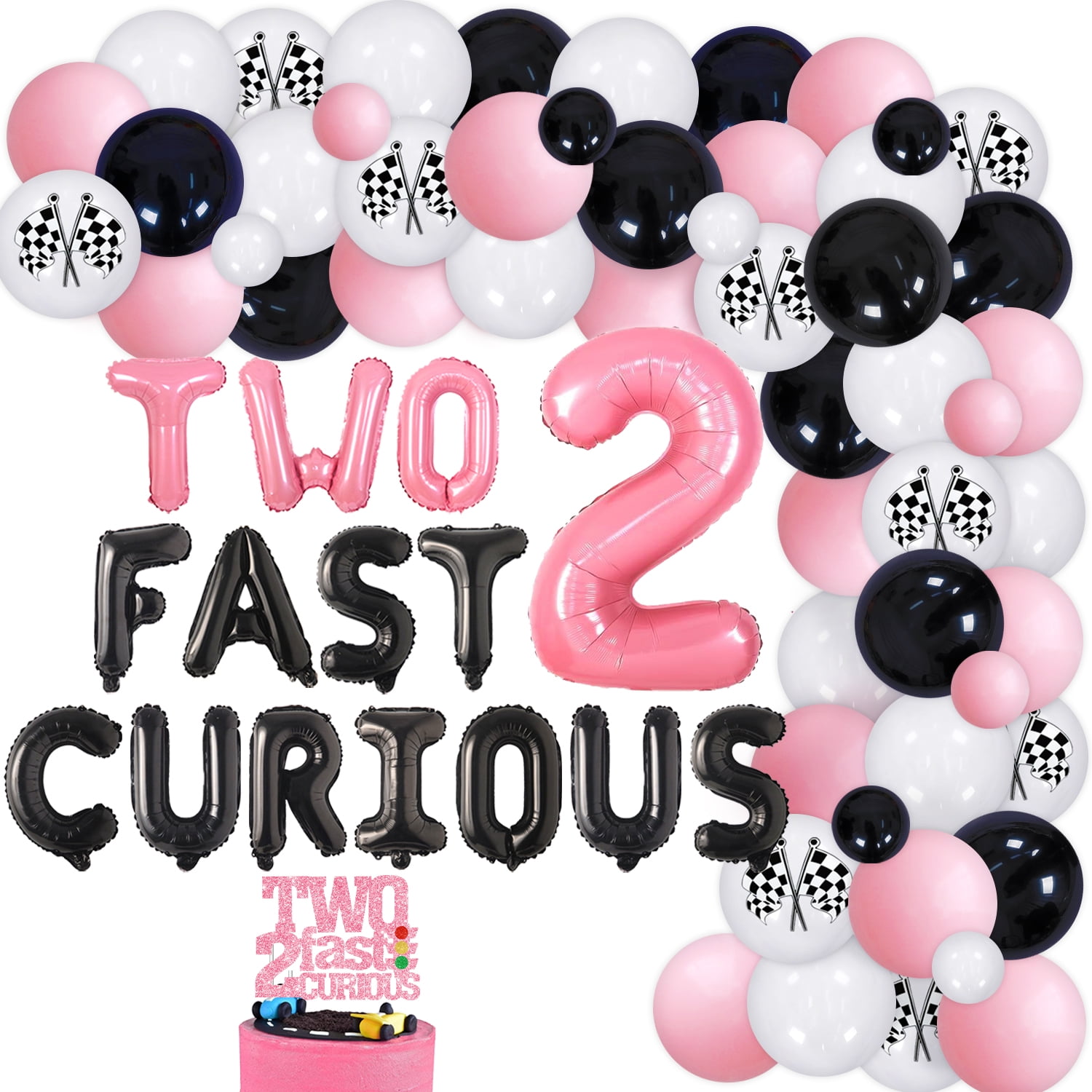 Cheereveal Pink Racing Car Birthday Balloons, Rubber & Foil, 90 Count ...