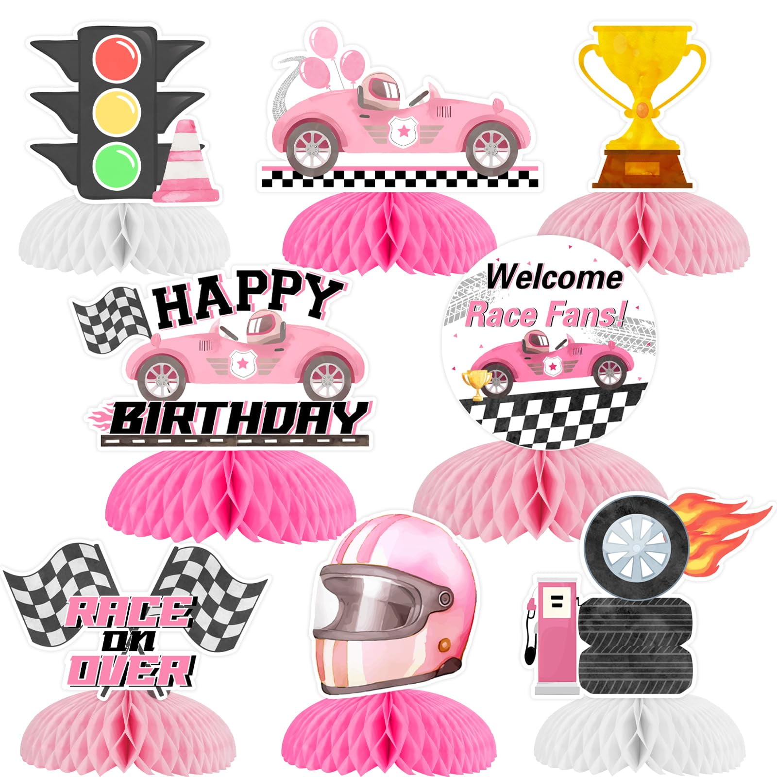 Pink Racing Car Birthday Party Decorations for Girls - 8PCS Race Car ...