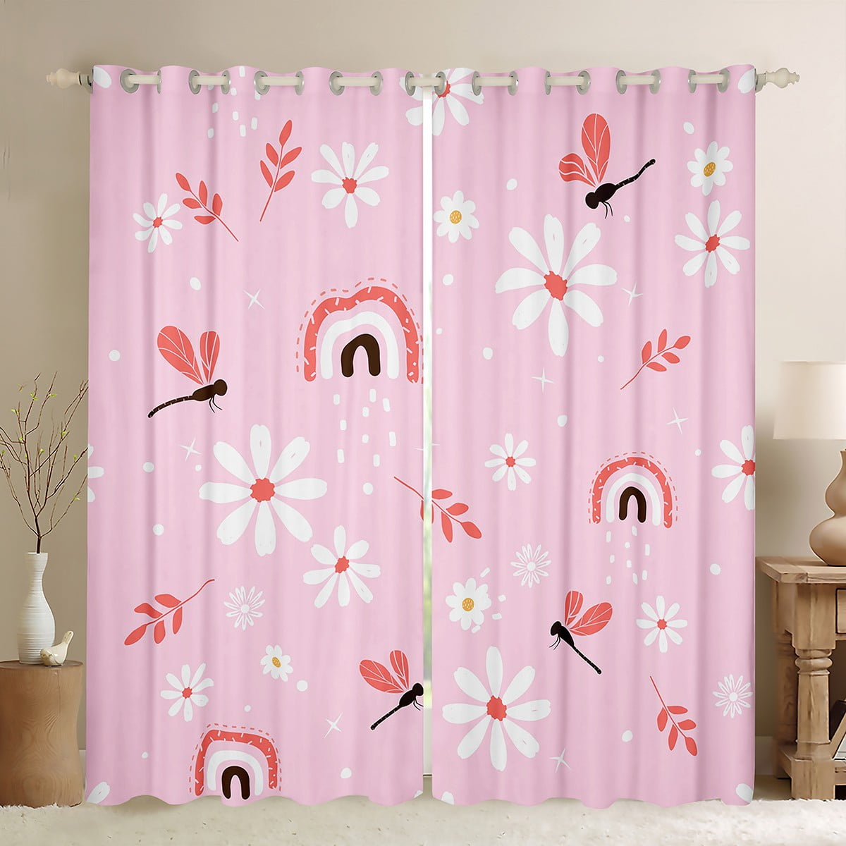 Pink Rainbow 30%-50% Blackout Curtains Boho Rainbow Curtains Cute ...