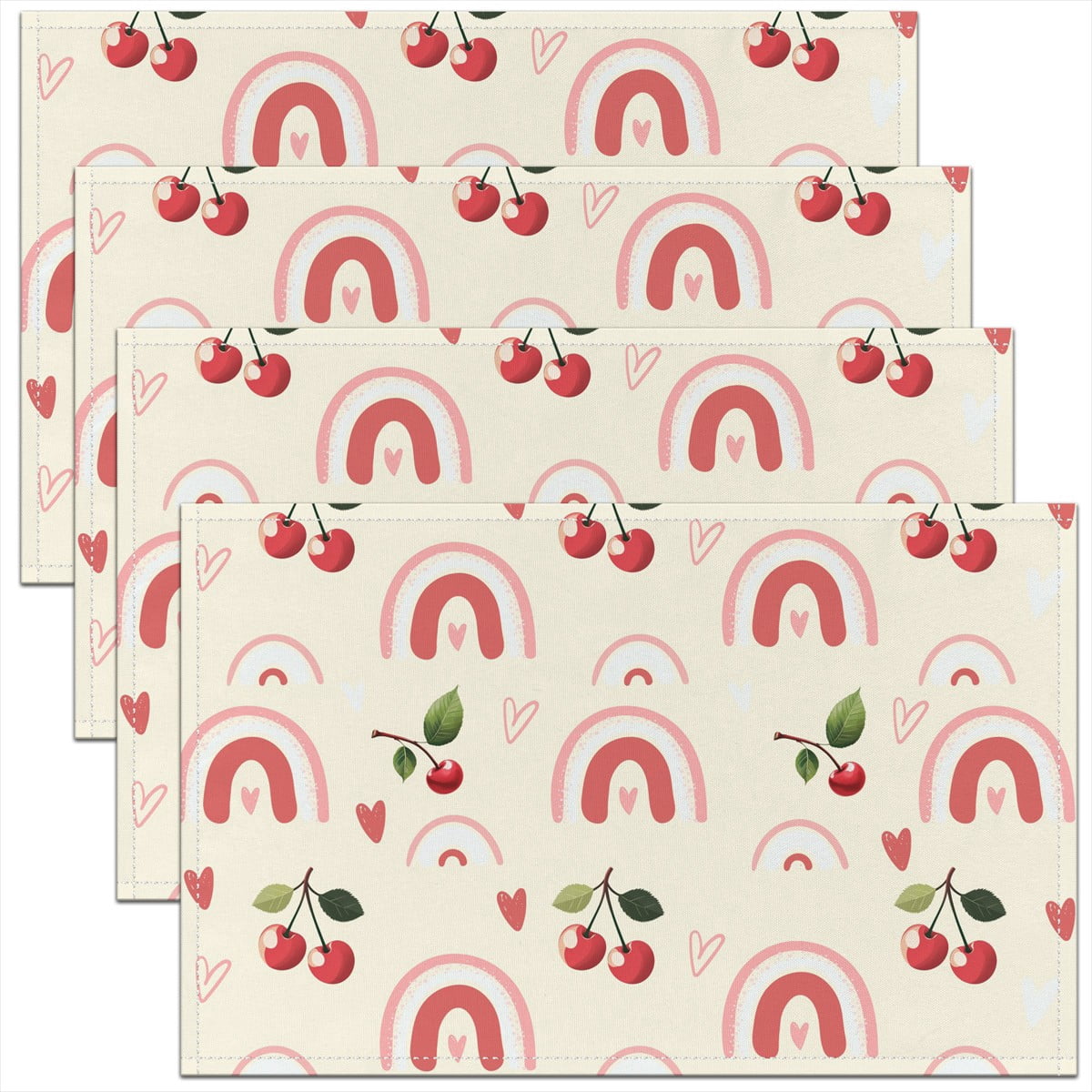 Pink Rainbow Cherry Place Mats 12x18 Inch Set of 4 Watercolor Cartoon ...