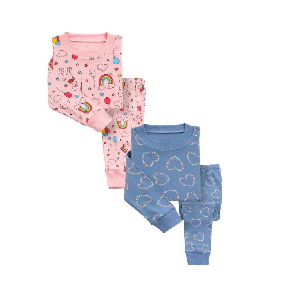 Pink Rainbows/Blue Hearts 2 Pack Kids Pajamas - Walmart.com