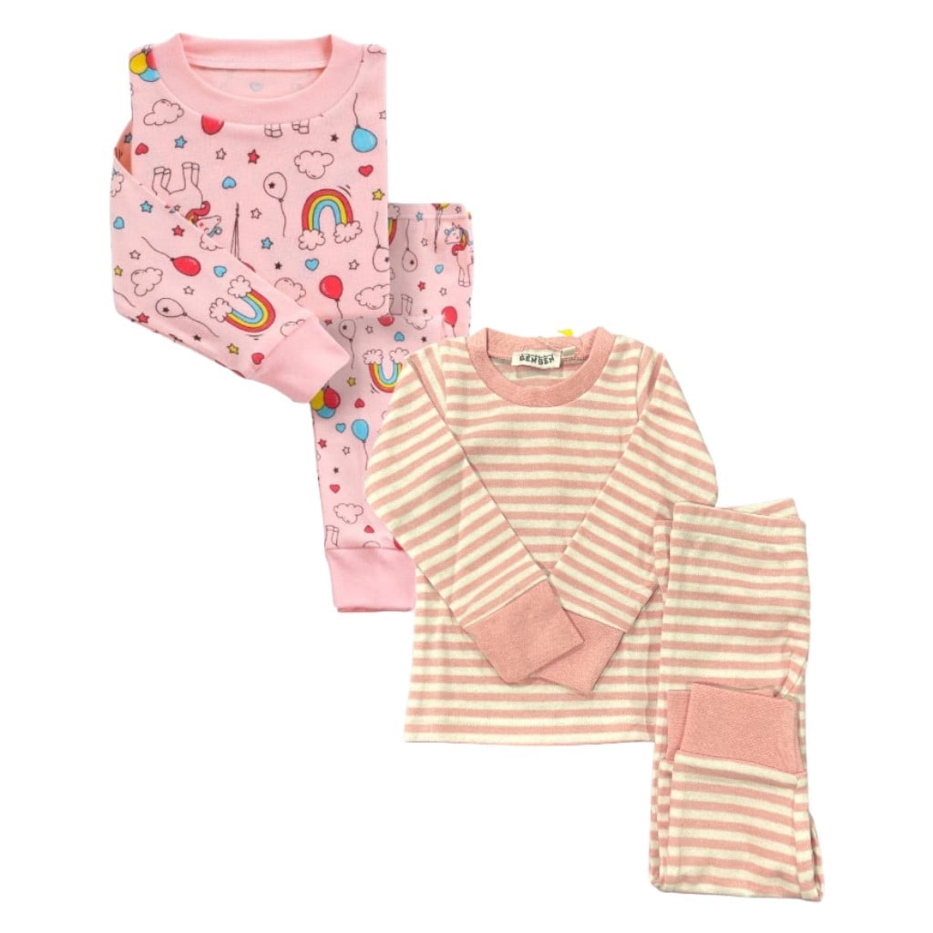 Pink Rainbows/Pink Stripes 2 Pack Kids Pajamas - Walmart.com