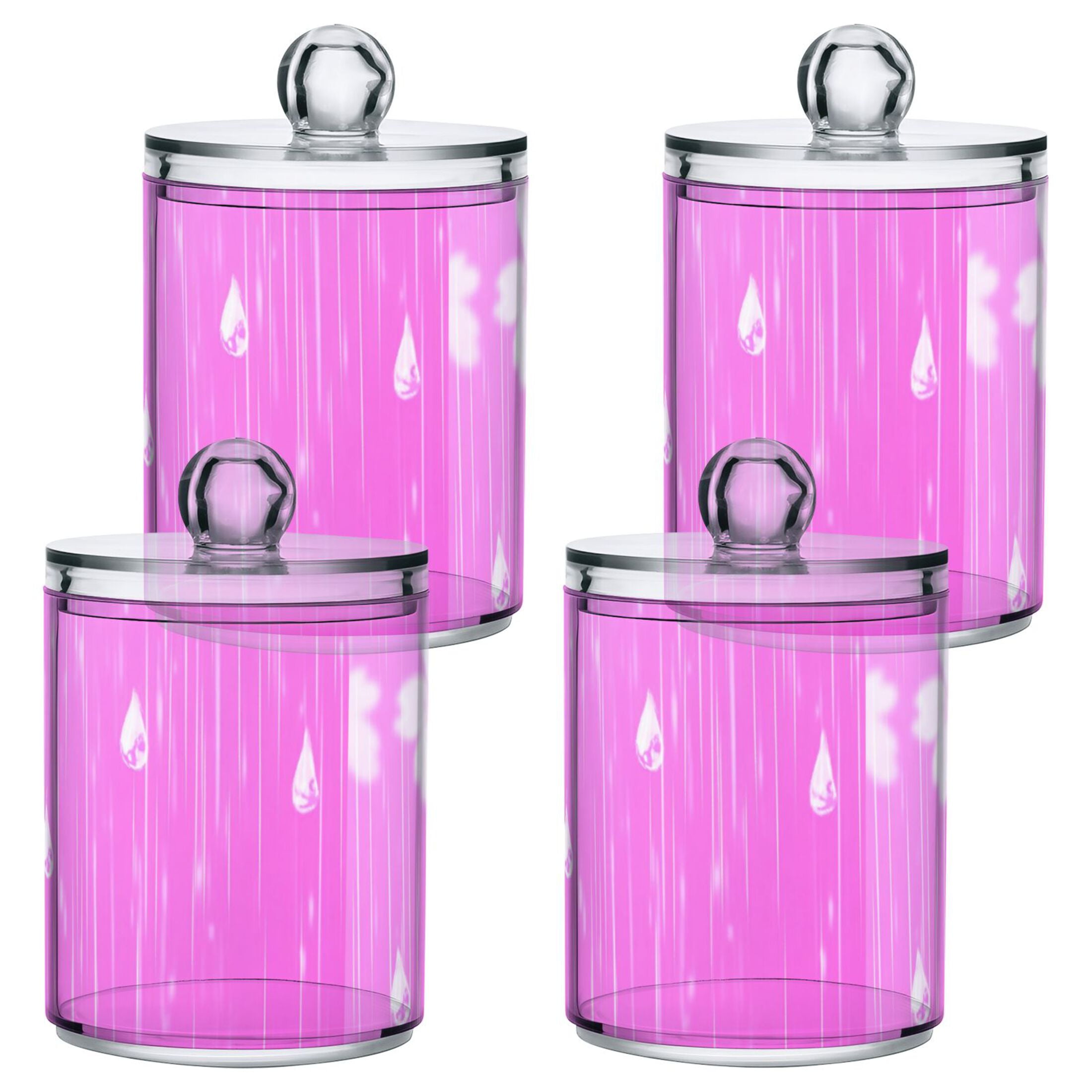 Pink Rainy Day Bathroom Canisters Set of 4 Translucent Plastic Storage ...