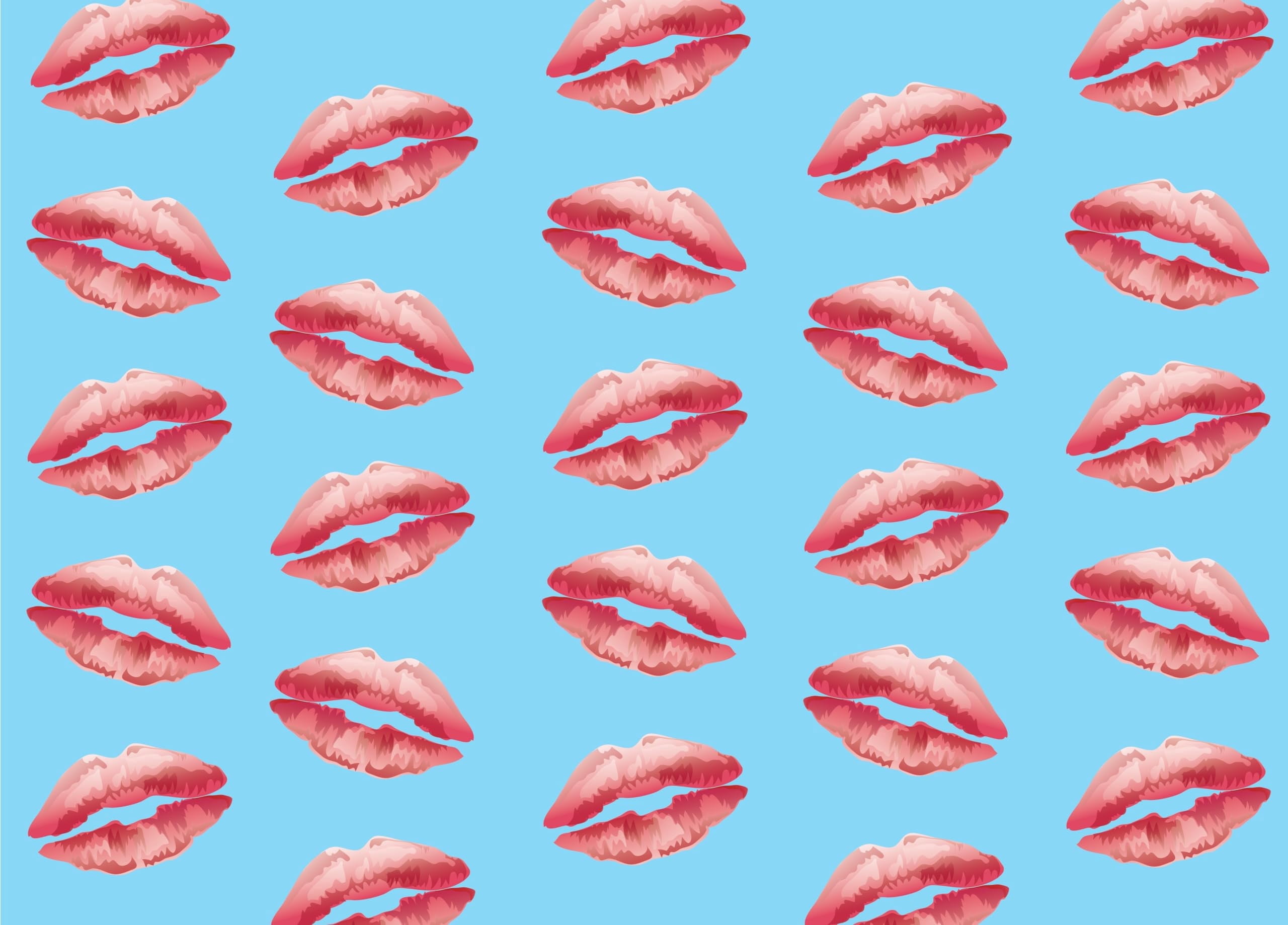 Pink Realistic Kissy Lip Pattern With Blue Background On Edible Image ...