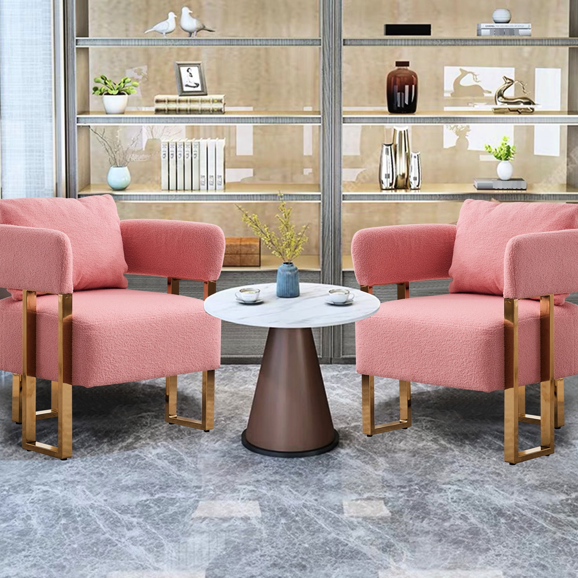 Pink Reception Room Chair With Golden Legs, And Soft Fleece For ...