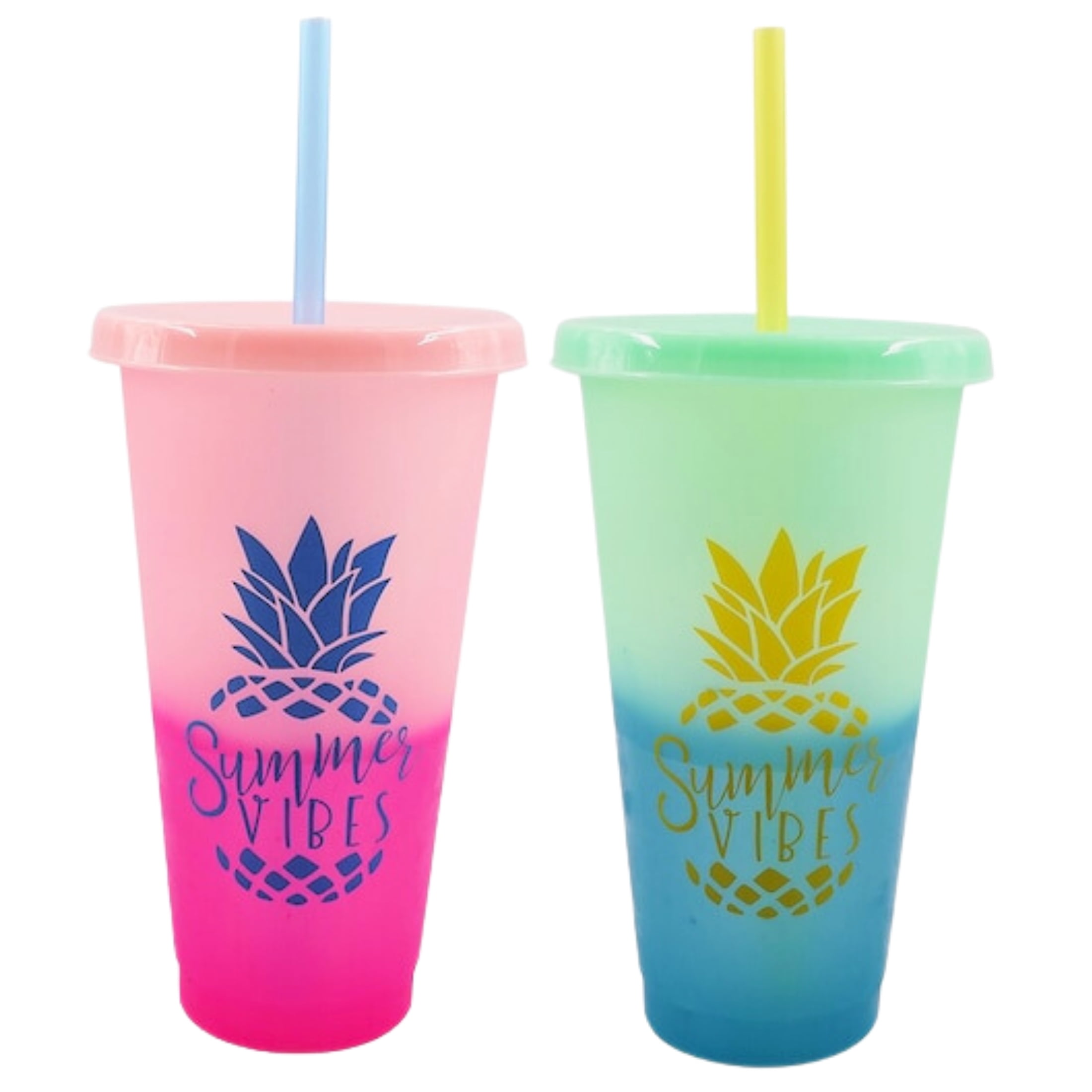 Pink / Red and Blue / Green Color Changing Tumblers with Straw for Home ...