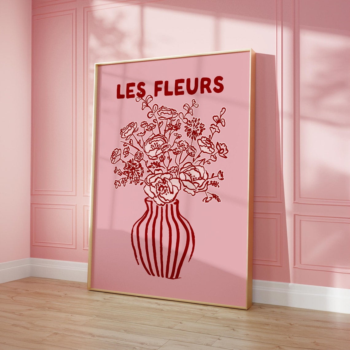 Pink & Red Flower Print Bold Botanical Decor, Trendy Pink Floral Poster ...