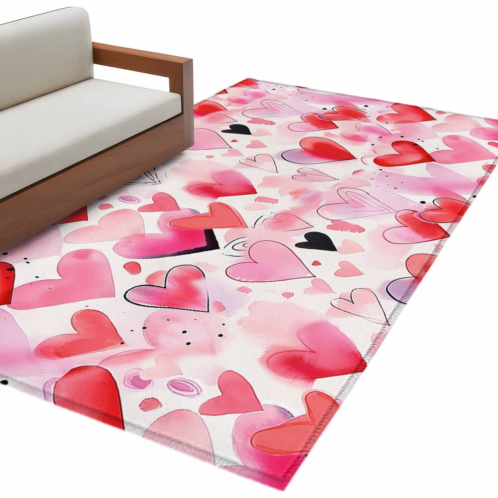 Pink Red Love Heart Valentines 3'x5' Washable Rug, Watercolor Love ...