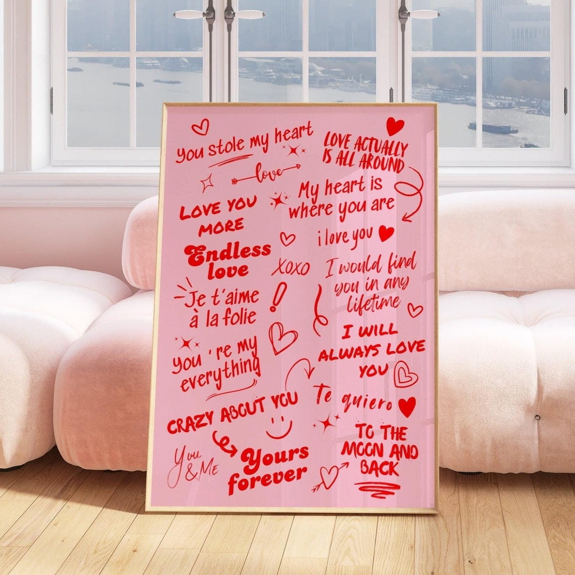 Pink Red Love Print, Valentine Gift, Couple Gift, Love Quotes Wall Art ...