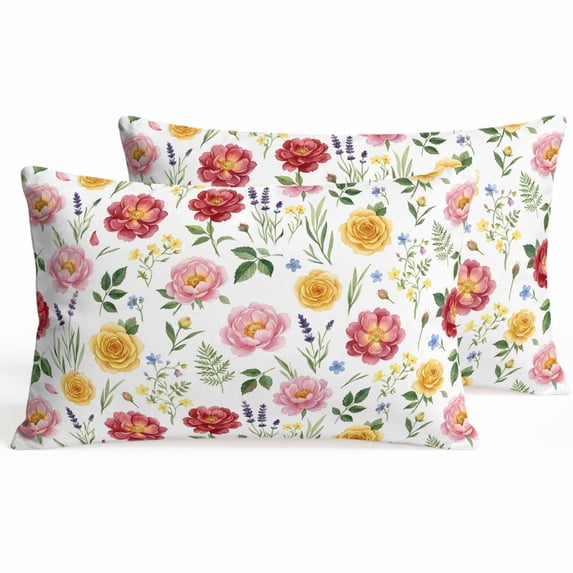 Pink Red Roses Lumbar Pillow Covers 12 x 20 Inch Pillow Covers Set of 2 ...