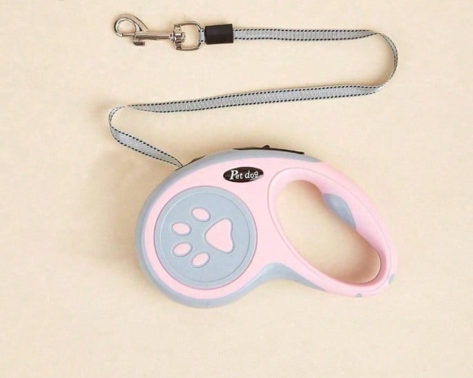 Pink Retractable Dog Leash with Paw Print Locking System – Heavy-Duty ...