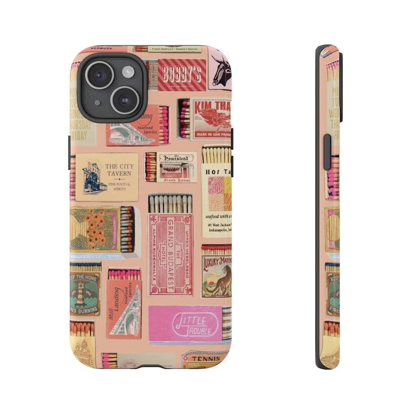 Pink Retro Matchbox Phone Case Collage Heavy-Duty Protective Case for ...